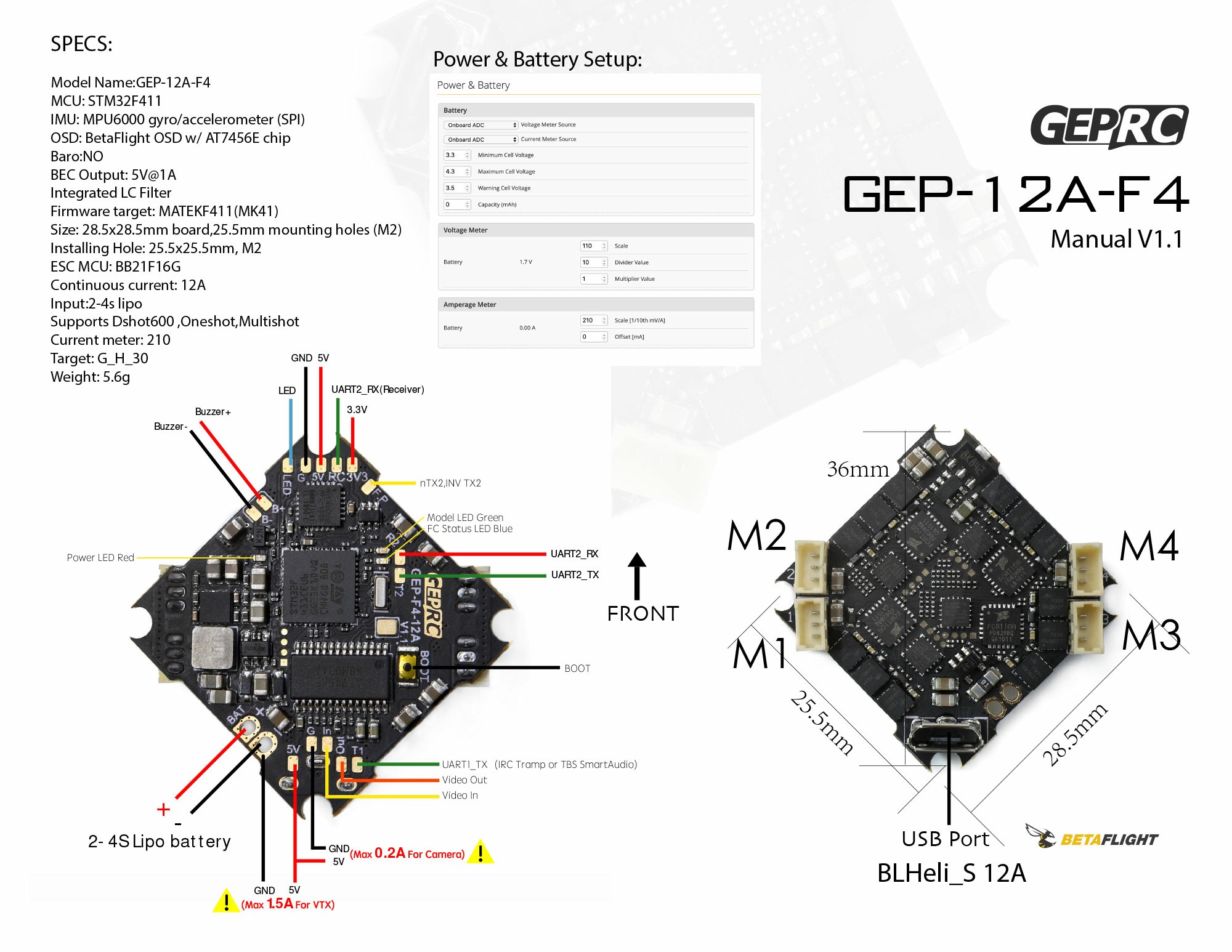 WDA公式ドローンショップ / GEPRC GEP-12A-F4 Flight Controller 12A ESC